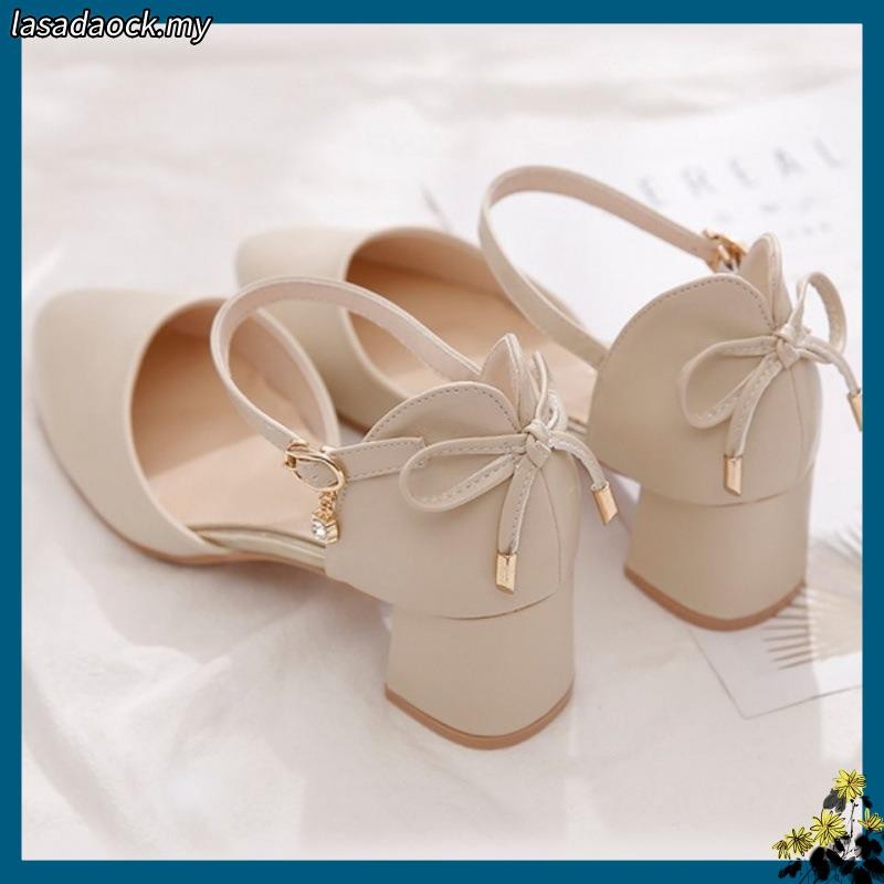 Ready Stock kasut nikah perempuan tumit tinggi wanita Baotou block heel ...