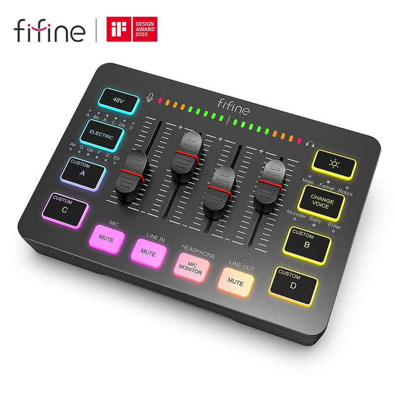 FIFINE Gaming Audio Mixers, Streaming 4-Channel RGB Mixer with XLR ...