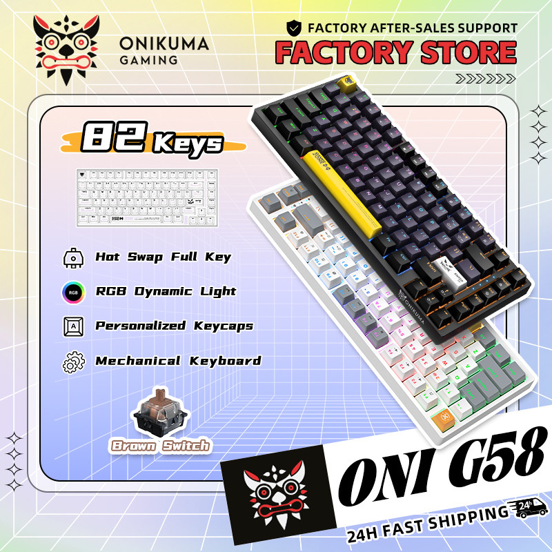 ONIKUMA G58 Gaming Keyboard Wired 82Keys Brown Switch Mechanical Keyboard Full Key Hot Swap ...