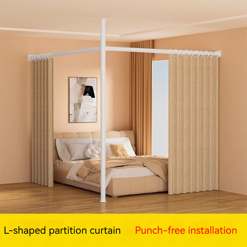 L-Shaped Room Divider Curtain - No-Drill Adjustable Partition System ...