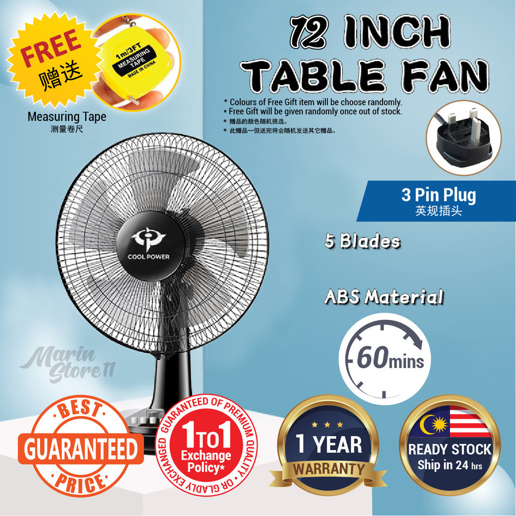 COOL POWER 12" Timer Table Fan Stand Fan Living Room Bedside Kipas Meja ...
