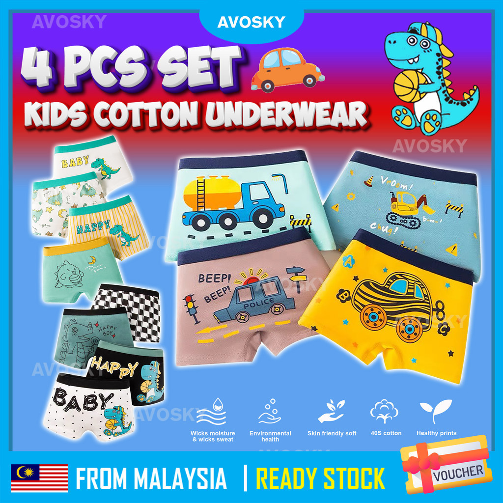 AVOSKY 4Pcs Cotton Underwear Boxer Kid Boy Cartoon Boys Shorts Briefs ...