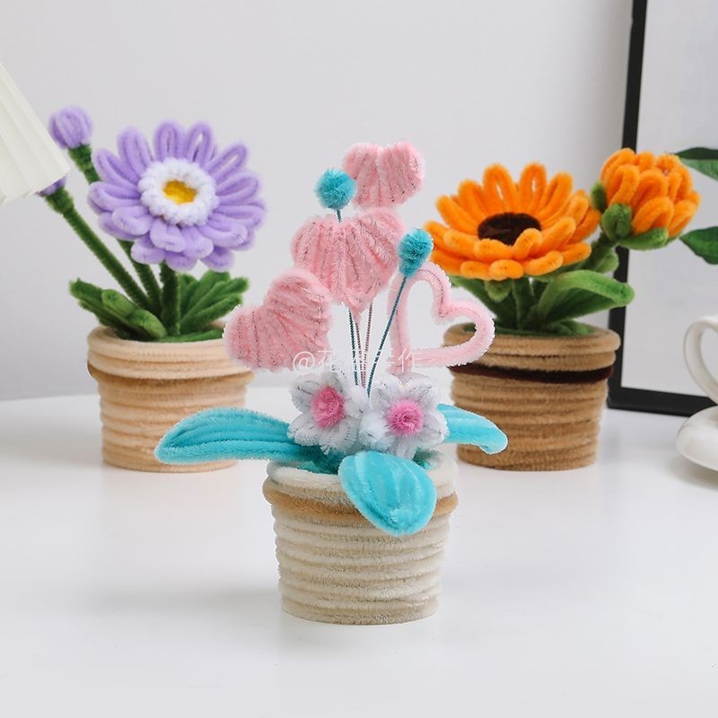 特价/扭扭棒花束小盆栽手工diy材料包自制向日葵扭扭花幼儿园手工制作Twisted stick bouquet small potted plant handmade DIY ...