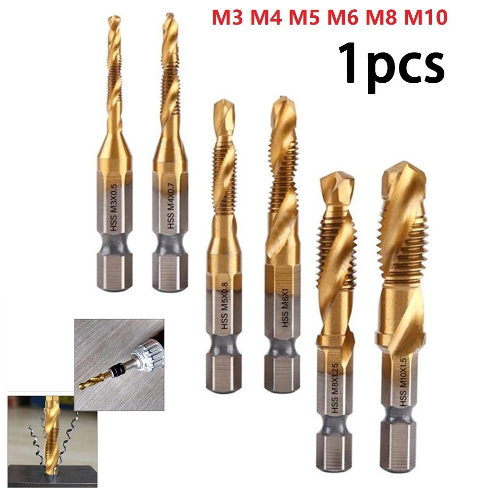 Titanium Plated Tap Drill Bit Hex Shank Threaded Machine Compound Tap ...