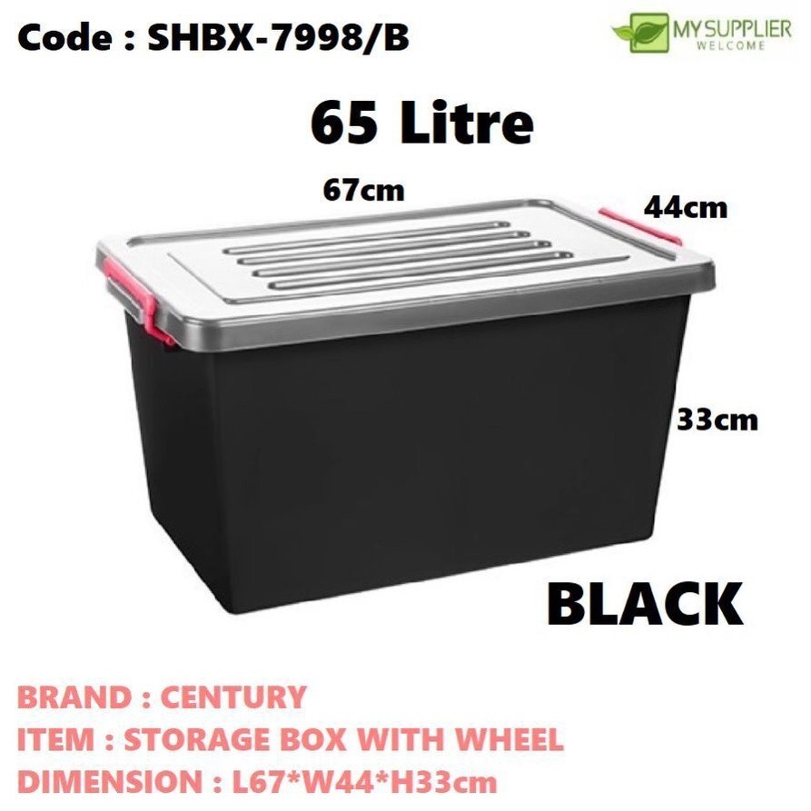 SHBX-7998/B BLACK - Century 7998BC Storage Box W/Wheel 65L L67*W44 ...