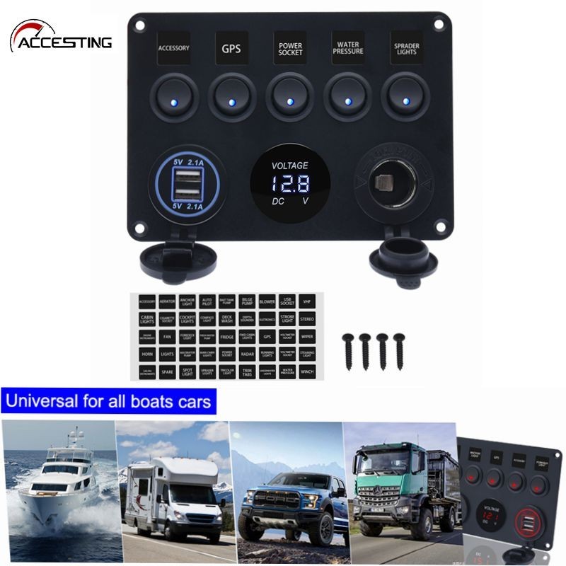 5 Gang Inline-Fuse Box LED Switch Panel with Dual USB for Car Truck ...