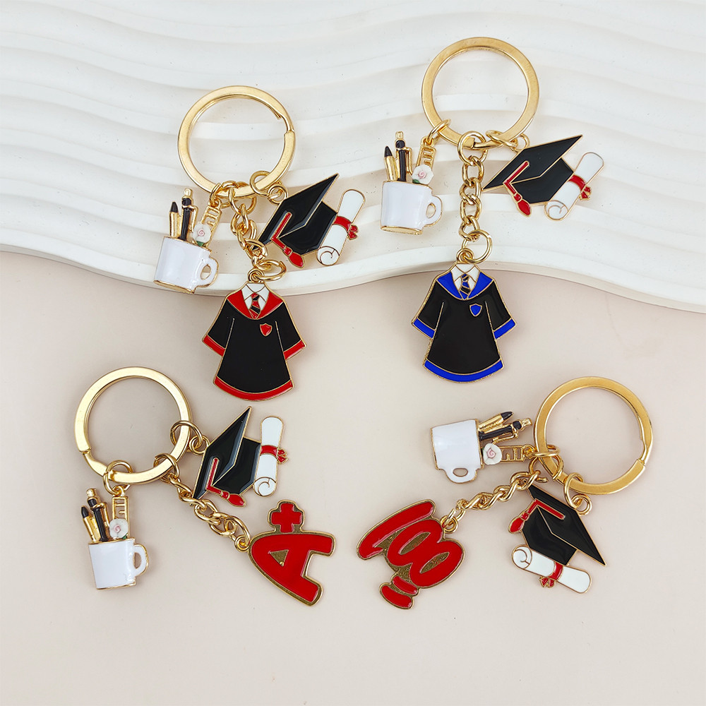 Exquisite Graduation Gown Enamel Keychains Creative Pen Container ...