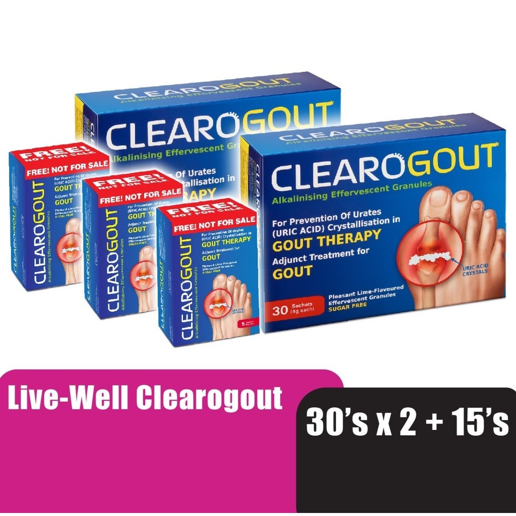LIVE-WELL Clearogout Alkalinising Effervescent Granules 30's x 2 FOC 15 ...