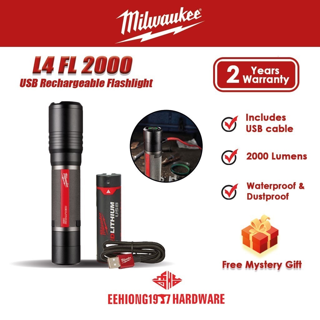 MILWAUKEE L4FL2000-301 L4 B3 USB RECHARGEABLE SLIDE FOCUS FLASH LIGHT ...