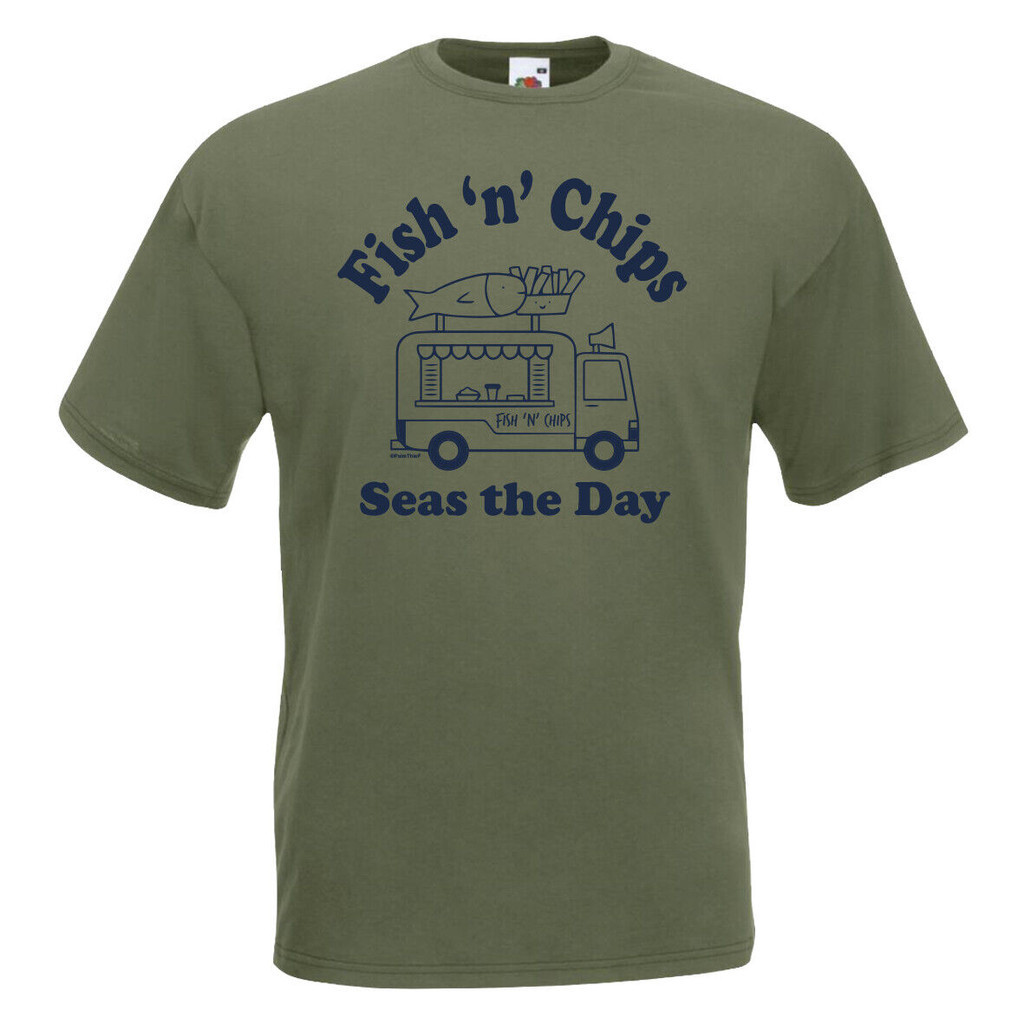 Fish N Chips Van T-Shirt Seas The Day Food Van Parody Food Humour ...
