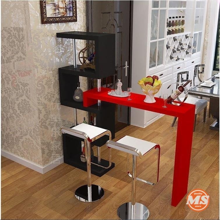 L shape Red Bar table rCabinet Wall Bar Counter Rotating Table wine ...