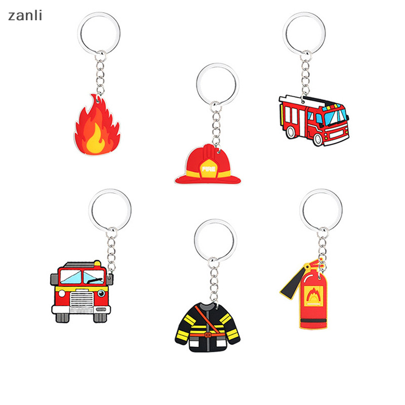 MY 6Pcs Cartoon Firefighter Theme Party Gift Fire Truck PVC Keychains ...