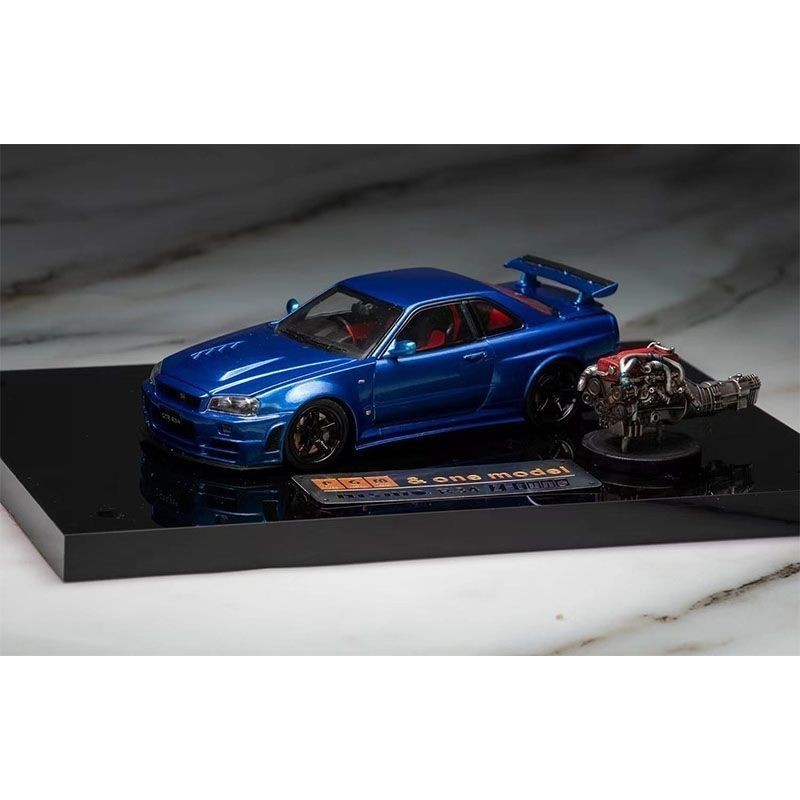 Pgm 1/43 Nissan GTR R34 Z-TUNE Metal Blue Alloy Full Open Simulation ...
