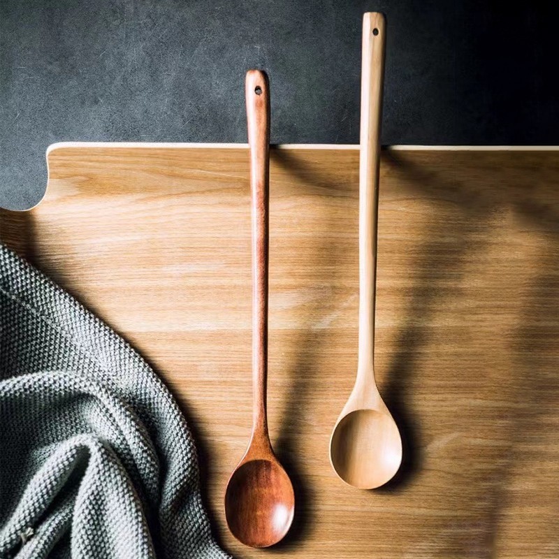 Simple Long Handled Wooden Spoon Simmering Soup Stirring Ladle Kitchen ...