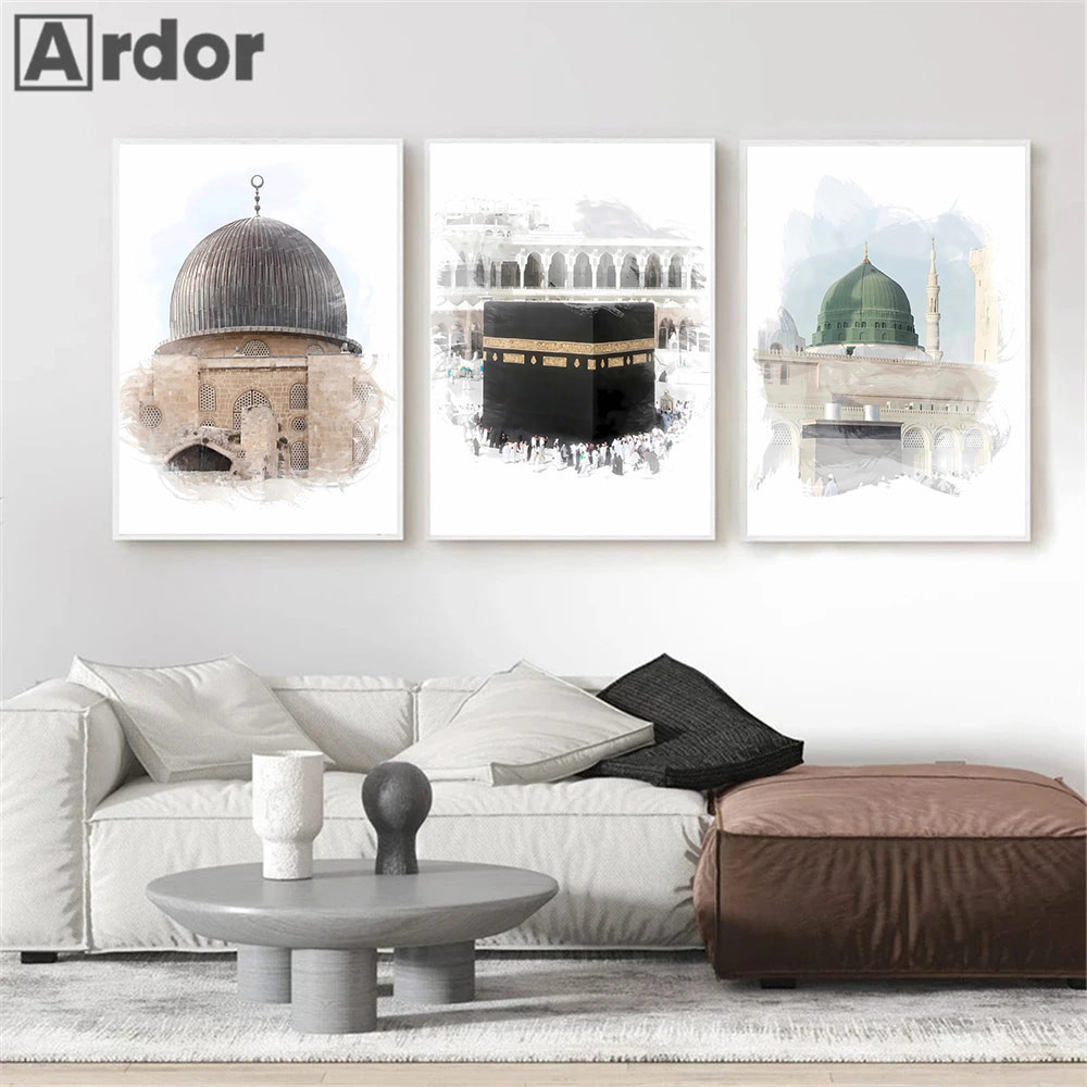 Taj Mahal Mecca Jerusalem Canvas Painting Islamic Wall Art Print Muslim ...