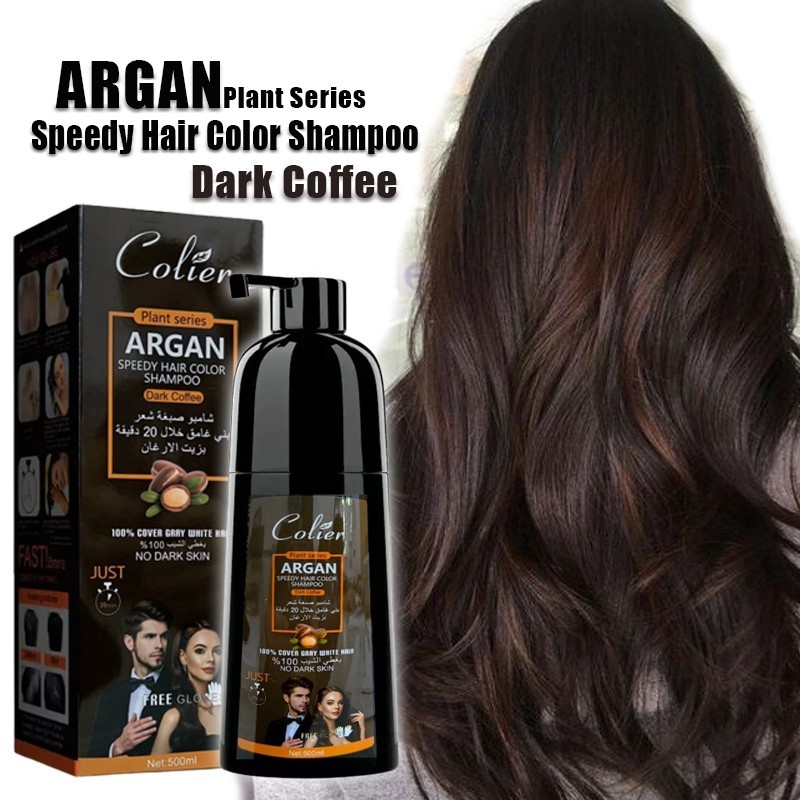 Colier Argan Speedy Hair Dye Color Shampoo/Cinema Dark Coffee Hair Color Shampoo 500ml | Shopee ...