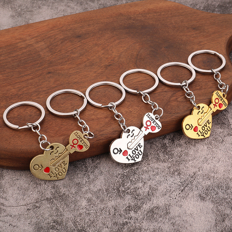 2 Pcs Romantic Heart Shape Couple Key Ring Metal An Arrow Through ...