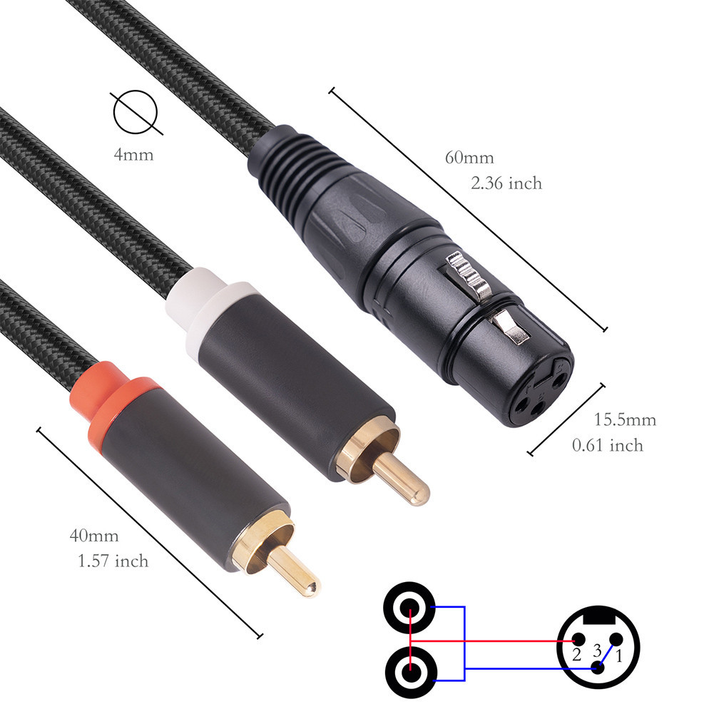Rain A# Female XLR To Dual RCA Male Cable Anti-interference Stereo ...