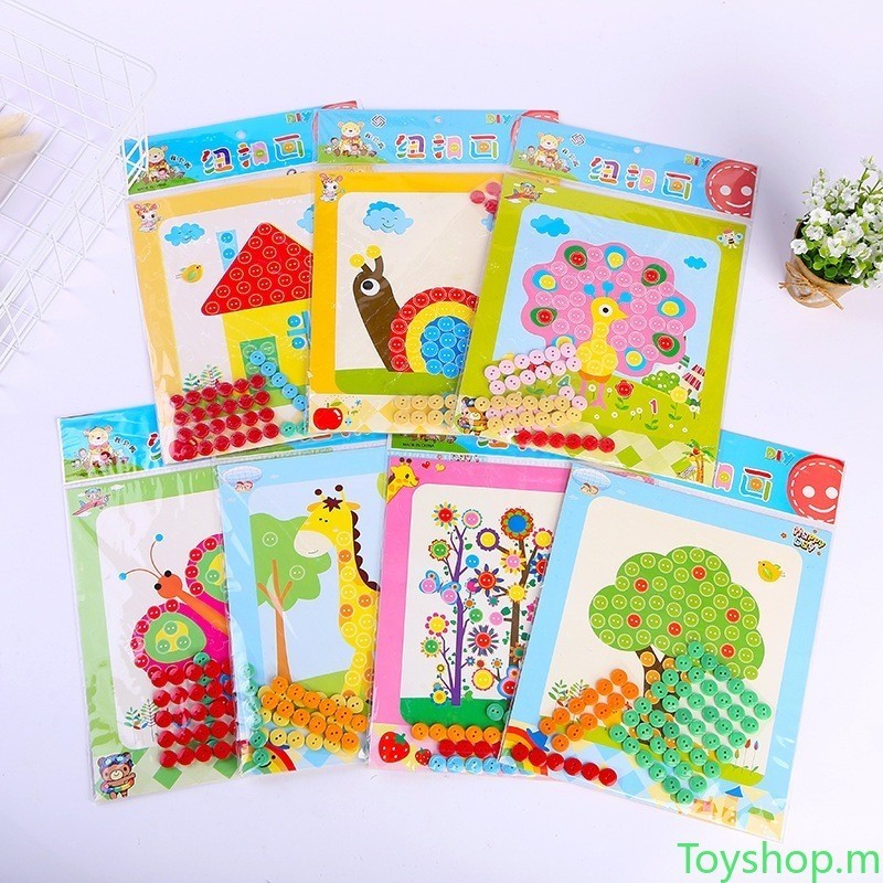 💖DIY CRAFT KID BUTTON ART Early Learning Hand Craft Colorful Self ...