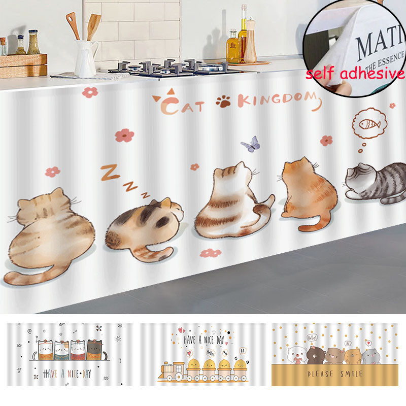 Self-adhesive Kabinet Dapur Cartoon Cat Kitchen Curtains Skirting ...