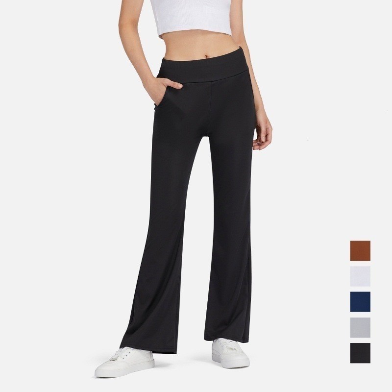 Slack pants for women elastic high waisted baggy straight leg pants ...