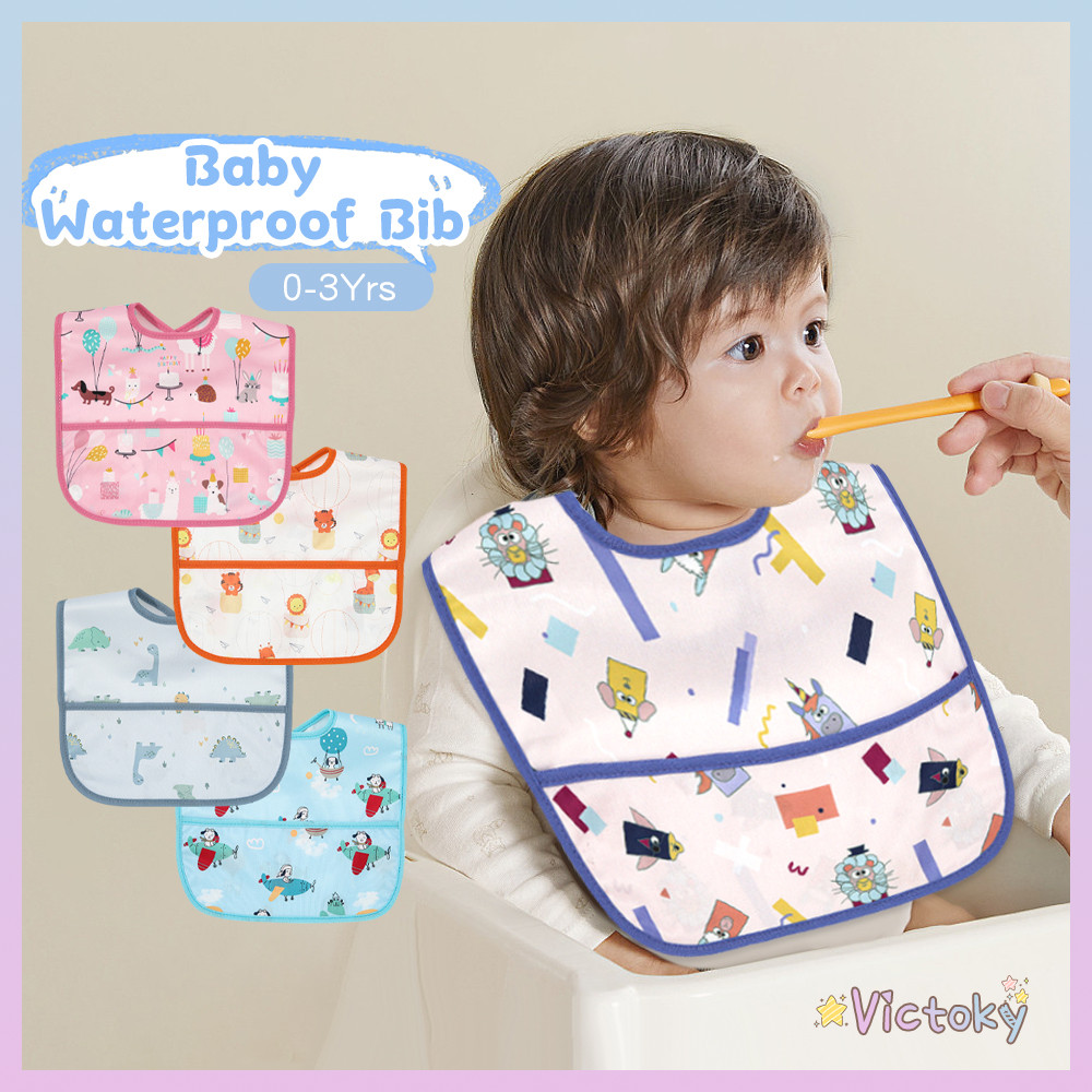 Victoky Baby Waterproof Bib Cute Cartoon Baby Bib With Button ...