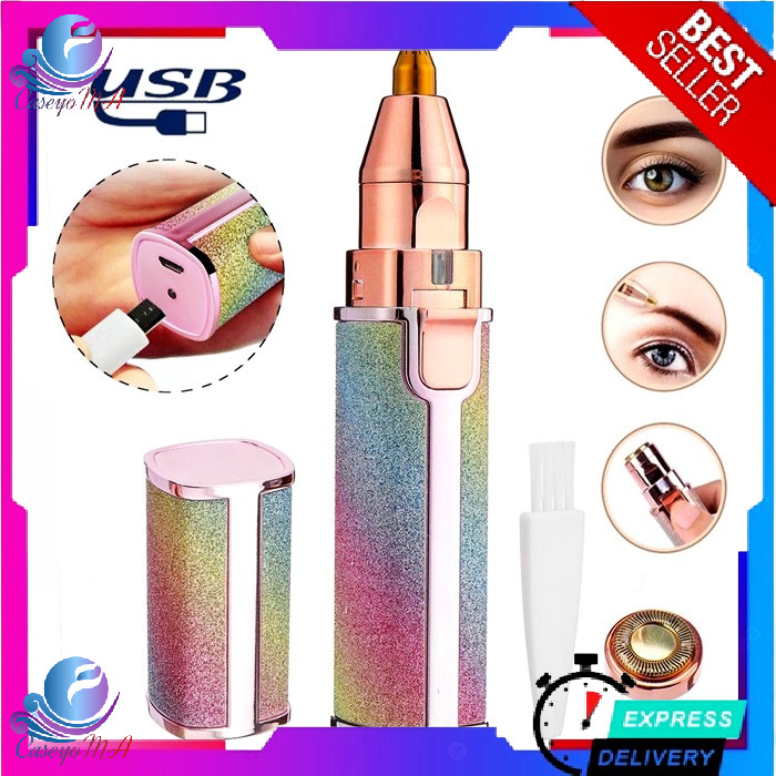 USB 2in1 Eyebrow Trimmer Makeup Painless Eye Brow Epilator Mini Shaver ...
