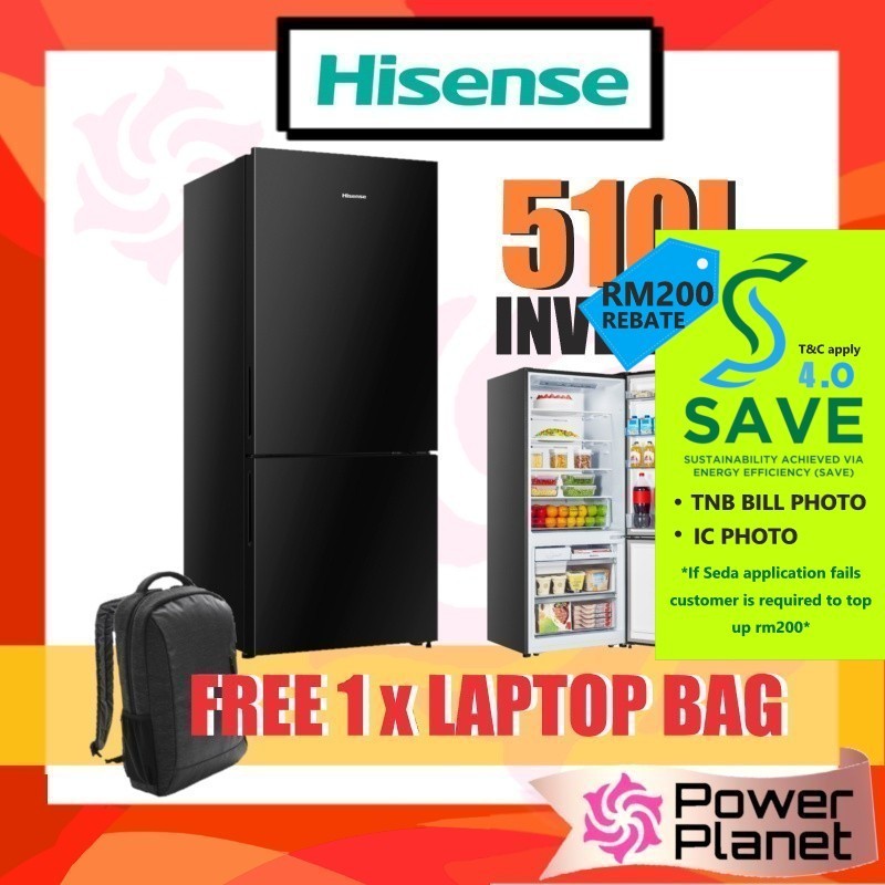 [SAVE4.0] [FREE GIFT - LAPTOP BAG] Hisense 2 Door Inverter 510L ...
