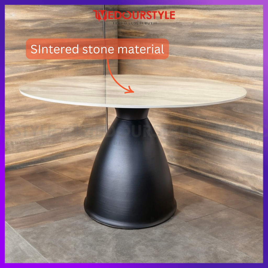 Vedourstyle Glossy Sintered stone 120cm Round Dining table Ceramic Meja ...