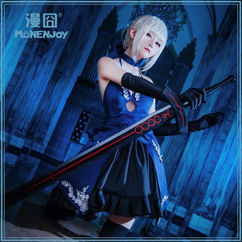 Manhun FGO fate my king Artoria cos black saber black dress cosplay漫囧 ...