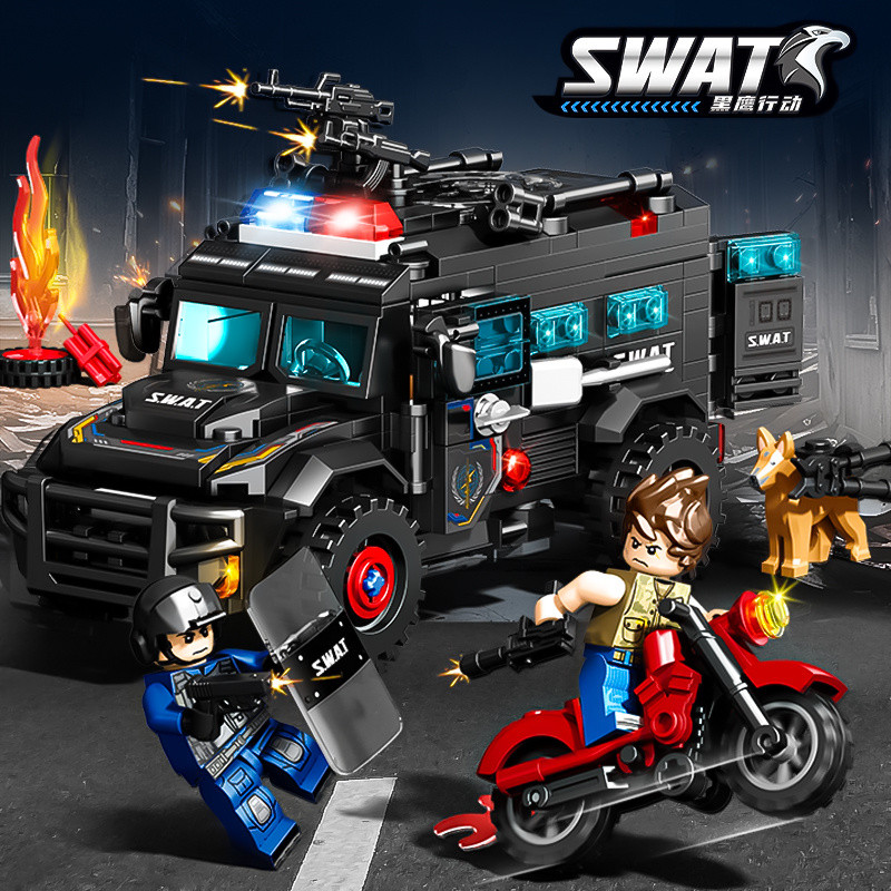 Brain Puzzle Black Hawk SWAT Building Block Boy Assemble Police Car Toy ...