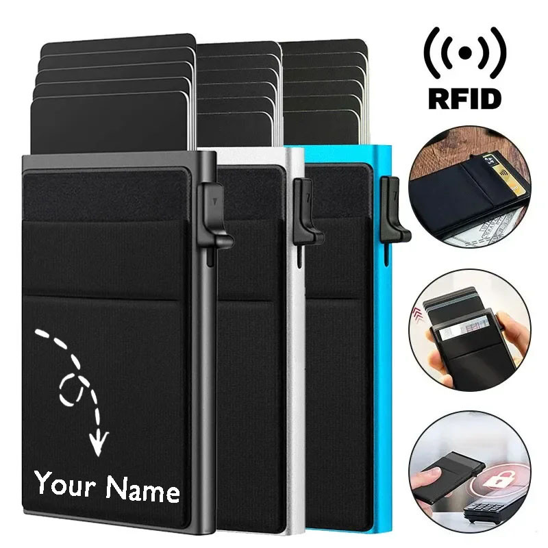 Free Custom Engrave Name Logo Purse RFID Blocking Wallet Credit ID Card ...