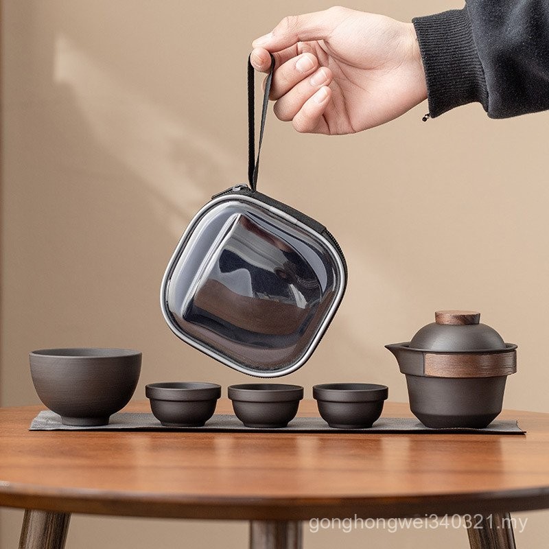 Portable Set Teh Perjalanan - 1 Teapot & 3 Cawan, Mudah Alih untuk ...