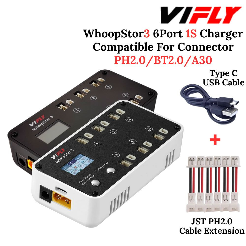 Charger 1S 40W BT2.0 PH2.0 A30 VIFLY WhoopStor V3 6 Ports LiPo LIHV ...