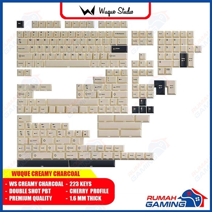 WUQUE STUDIO - Creamy Charcoal - 223 Keys - Cherry Profile - PBT Double ...