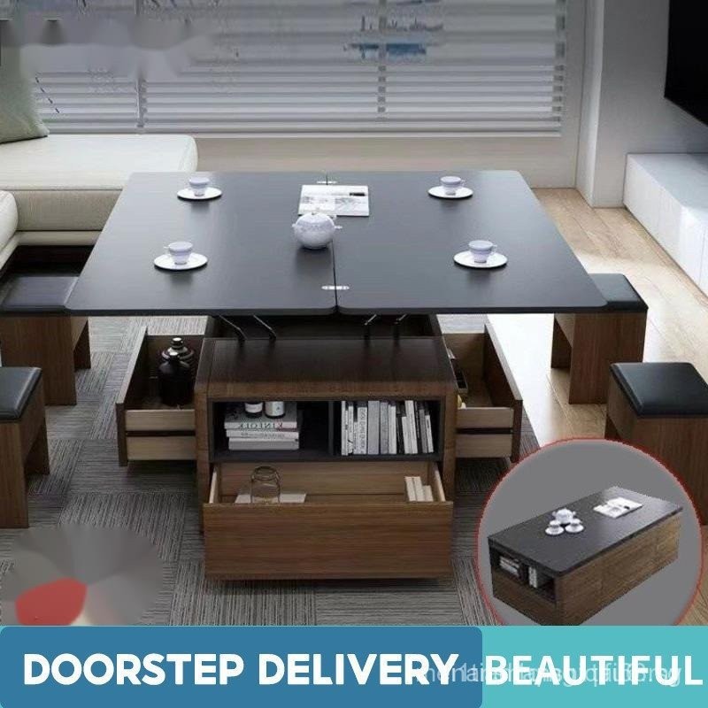 Coffee Table Set with Stool Multifunctional Foldable Coffee Table ...