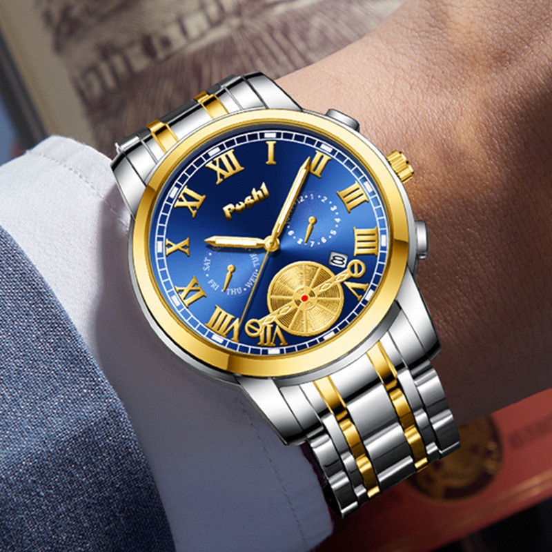 POSHI Watch For Men With Box Waterproof Original Luxury Dual Calendar ...