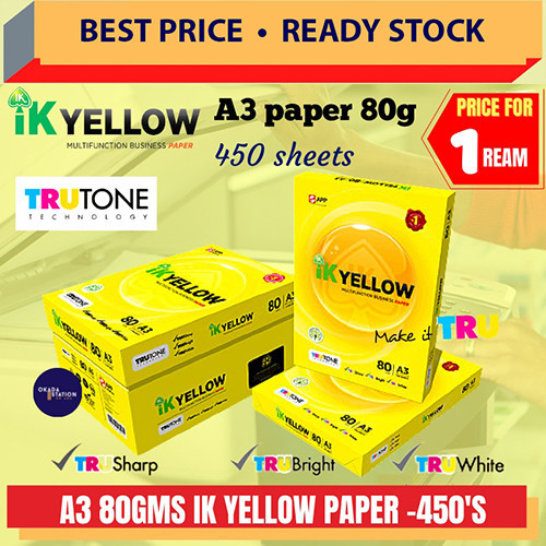 A3 80 GSM IK YELLOW PHOTOSTAT PAPER -500'S / INDAH KIAT / IK YELLOW ...