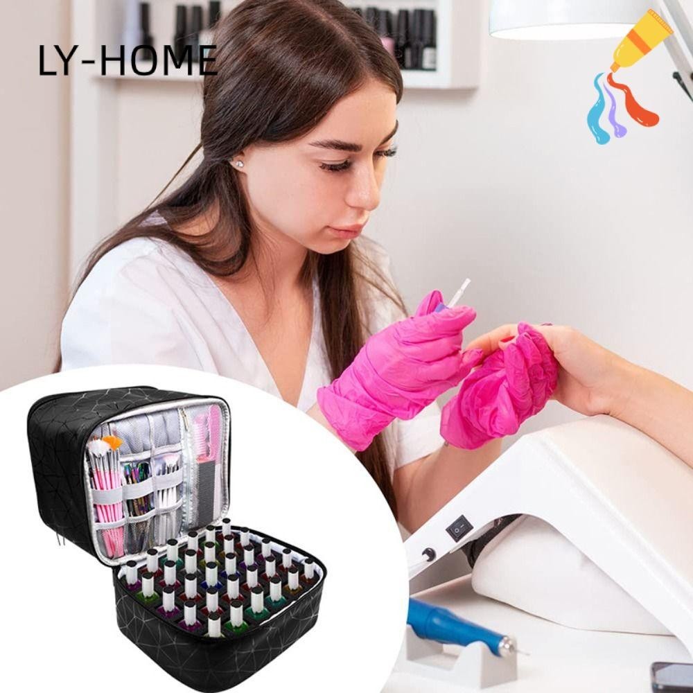 LY-HOME Manicure Bag, Double Layer with Handle Nail Organizer, 30 Grids ...