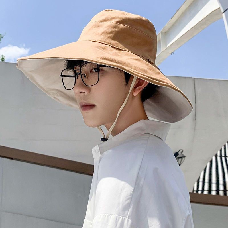 Big Brim Bucket Hat Men Japanese Style Trendy Black Sunscreen Sun Thin ...