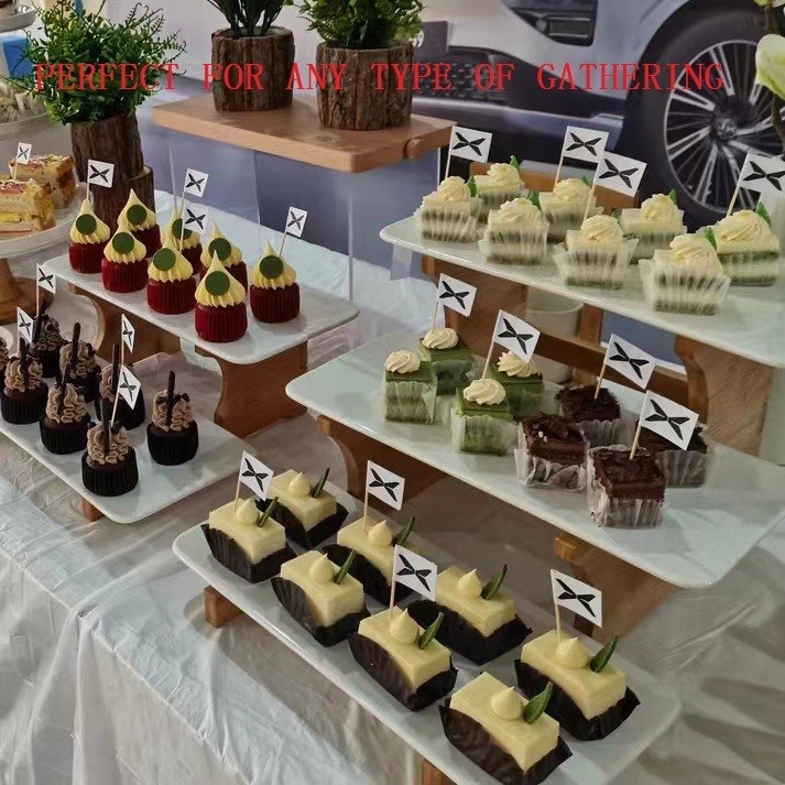 Ceramic dessert stand buffet server 3 tiers serving trays with bamboo ...