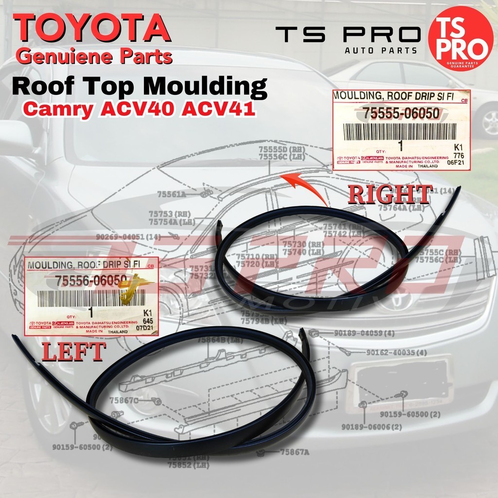 Toyota Camry ACV40 ACV41 Genuine Roof Top Moulding Getah Bumbung Left ...