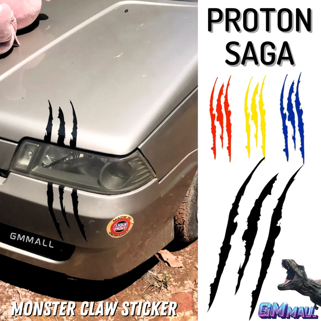 PROTON SAGA LAMA Monster Claw Scratch Decal sticker Bumper lamp Stiker ...