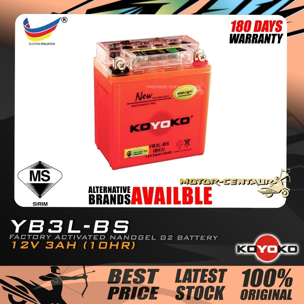 BATERI MOTOSIKAL KOYOKO G2 NANOGEL BATTERY YB3L-BS SIRIM CERTIFIED RXZ,Y125,Y110,TZM,RGV,RG ...