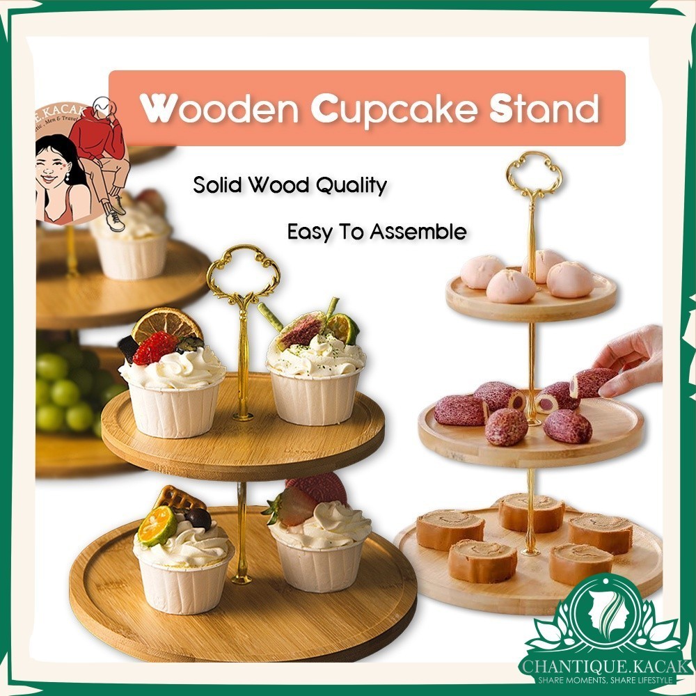 CK Bamboo Wood Dessert Stand Serving Tray Cupcake Layer Tray 2/3 Tiers ...