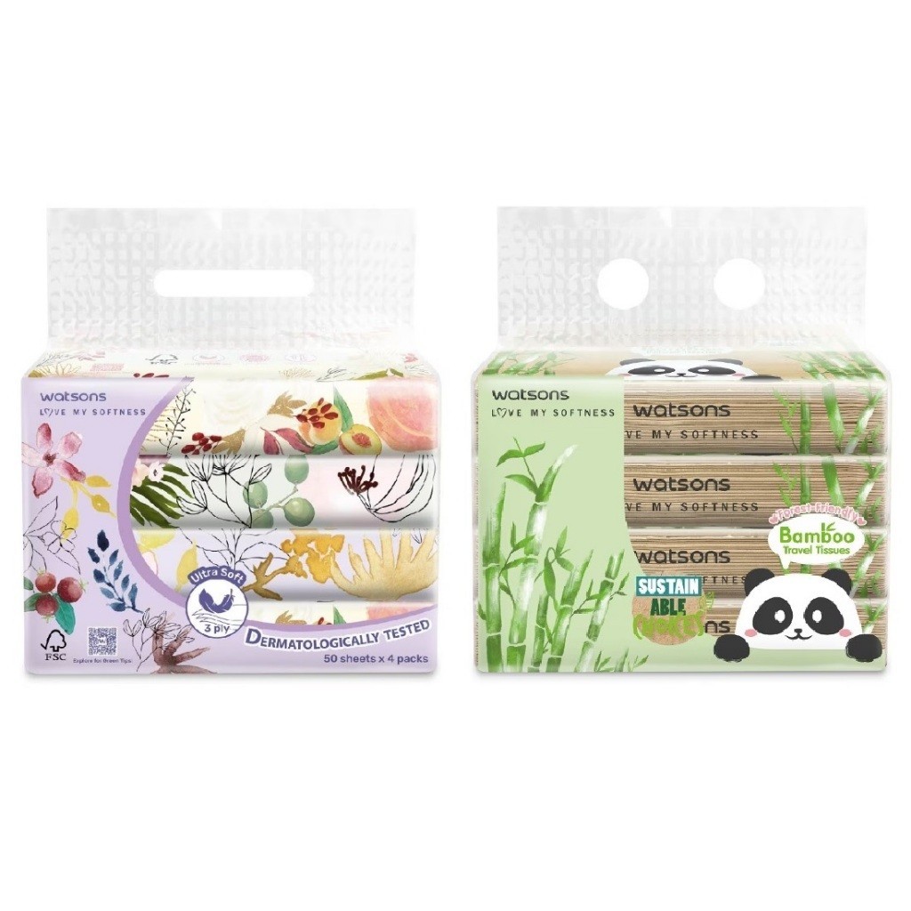 WATSONS Love My Softness Travel Tissue Facial Tissue (50's x 4packs ...