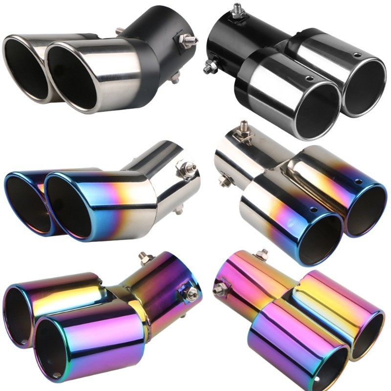 Universal Burnt Blue Output Double Tip Stainless Steel Car Exhaust ...