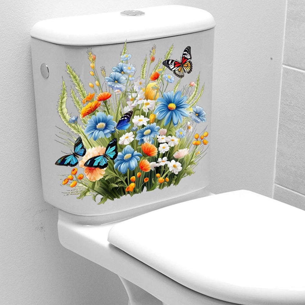 Butterfly Flower Toilet Seat Stickers Creative New Flower Butterfly ...