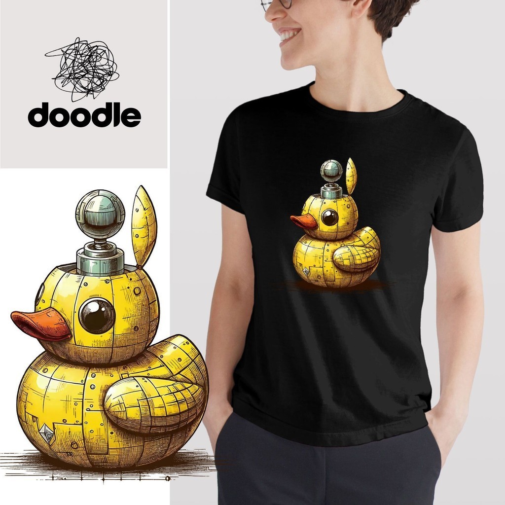 DOODLE BB Duck - 100% Cotton Short Sleeve Unisex T-shirt - Cute Duck ...