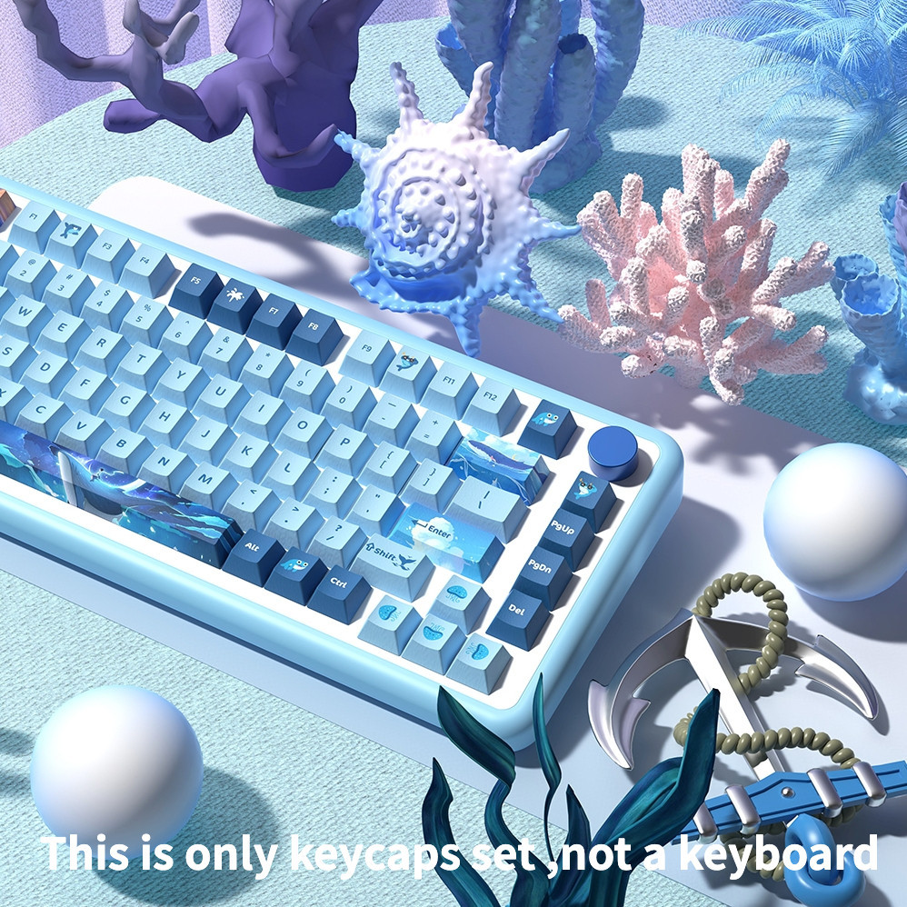 PBT Dye Sublimation Navy Blue Ocean Theme Keycaps Whale Drop Cherry ...